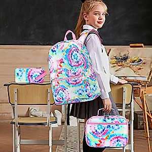 Bluboon School Backpack for Girls Teens Bookbag Set Laptop Backpack Lunch Box with Pencil Bag (Tie Dye Blue)