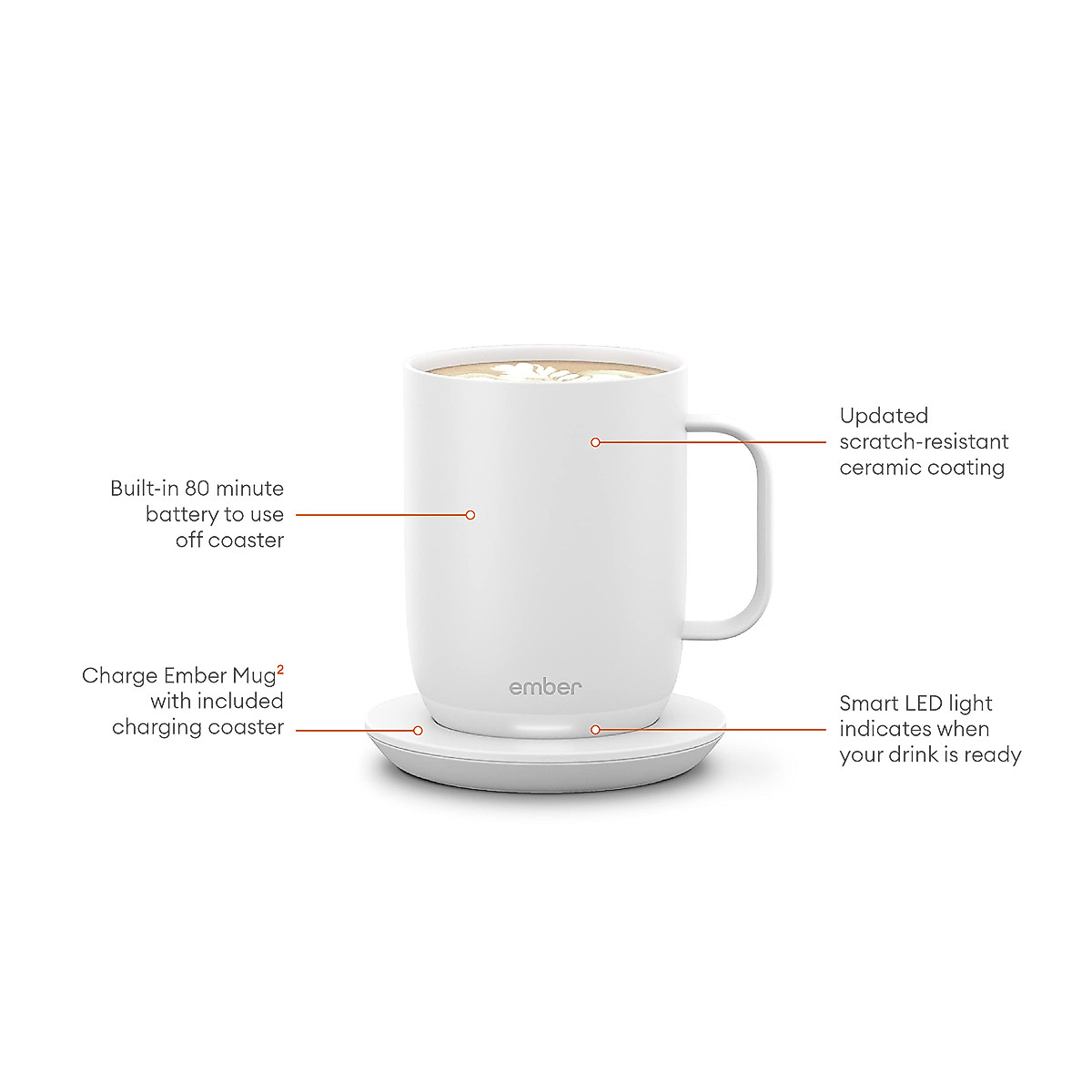 Ember Temperature Control Smart Mug 2, 14 Oz, App-Controlled Heated Coffee Mug with 80 Min Battery Life and Improved Design, White