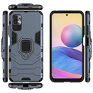 QCMM Compatible for Xiaomi Redmi Note 10 5G / Xiaomi Poco M3 Pro 5G Kickstand Case with Tempered Glass Screen Protector [2 Pieces], Hybrid Heavy Duty Armor Dual Layer Anti-Scratch Case Cover, Blue