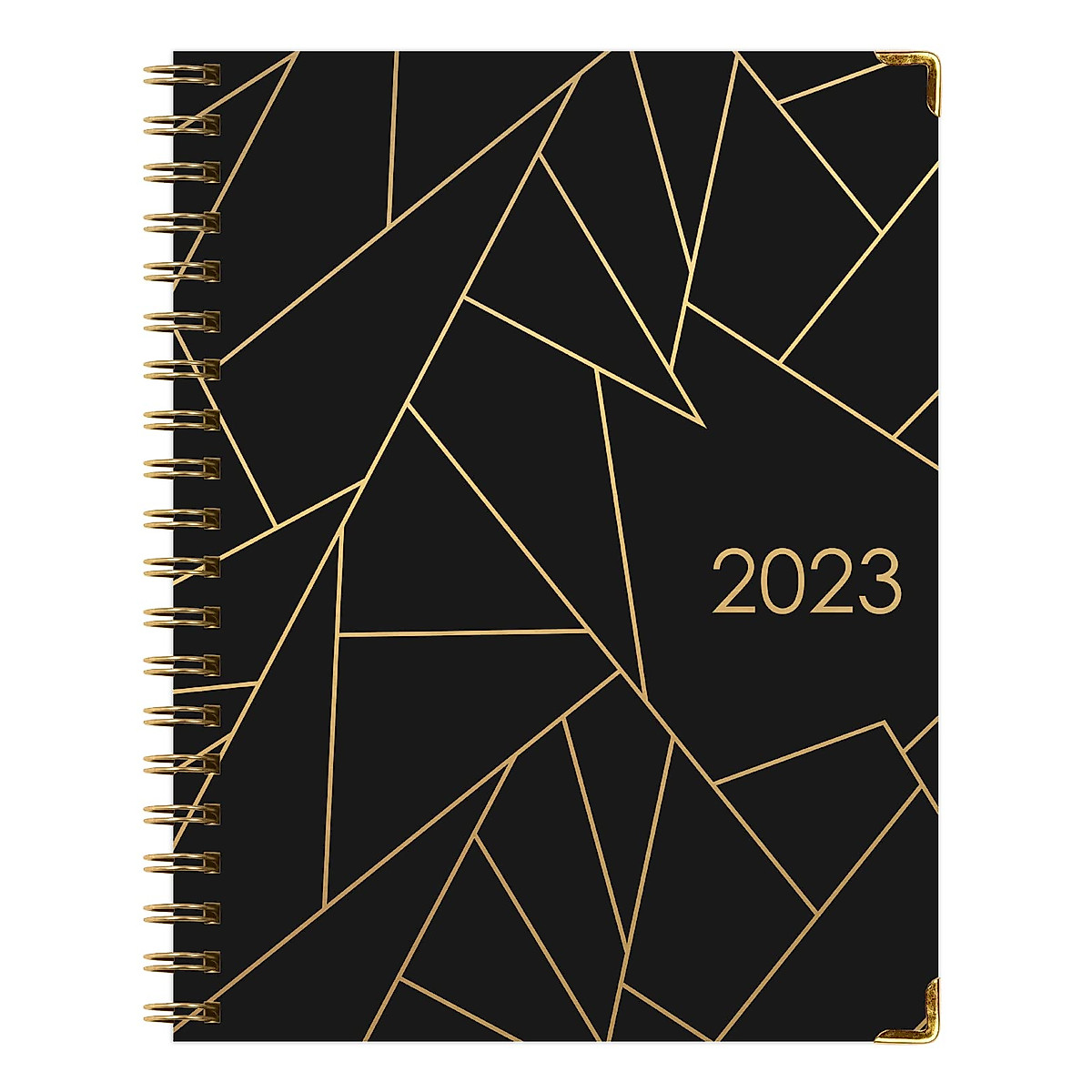 HARDCOVER 2023 Planner: (November 2022 Through December 2023) 8.5"x11" Daily Weekly Monthly Planner Yearly Agenda. Bookmark, Pocket Folder and Sticky Note Set (Black Gold Triangles)