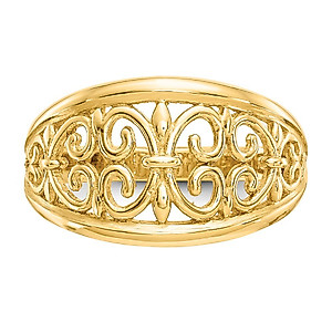 Size 9 - Solid 14k Yellow Gold Fleur-De-Lis Tapered Ring (11mm)