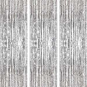 CareCheer 3 Pack 3.2ft x 6.6ft Silver Metallic Foil Fringe Backdrop Tinsel Sparkle Door Window Curtain Backdrop for Birthday Bachelorette Wedding Christmas New Year Party Decorations