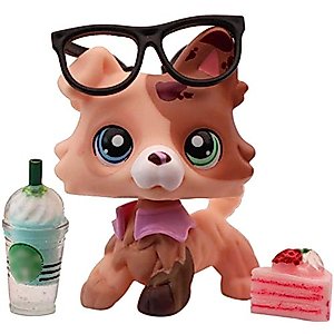 lpsloverqa Butter Collie Yellow and Brown 2 Different Eyes Erect Ears Custom Made OOAK Pets with Accessories Lot Dog Figures Collection Boys Girls Kids Gift Set (Butter Yellow)