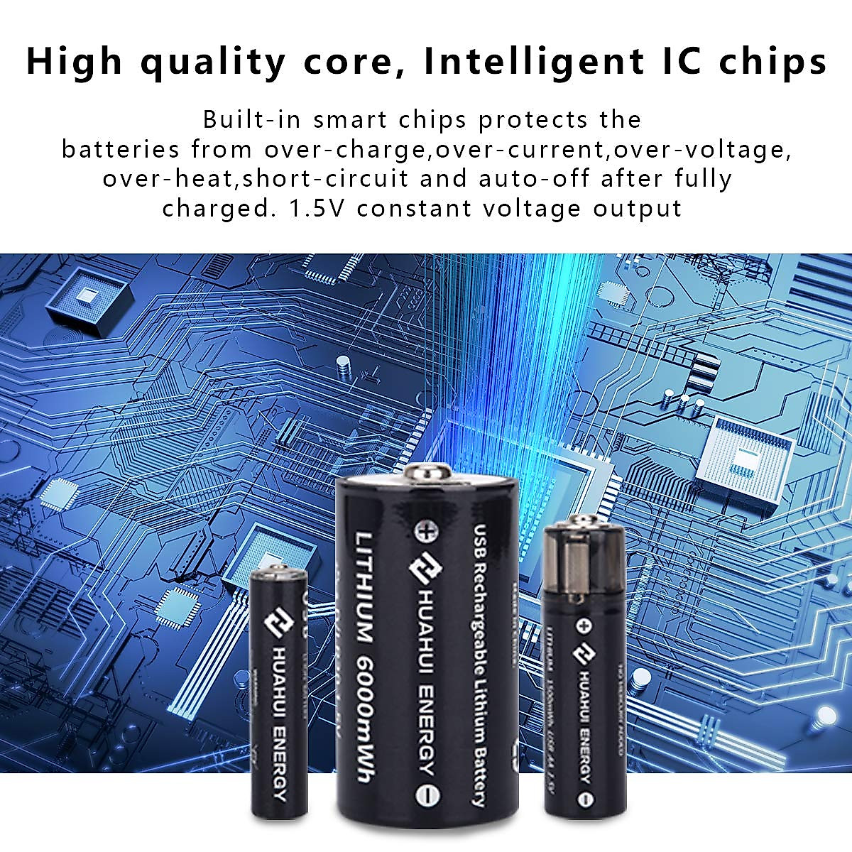 Huahui Energy AA(2pack)+AAA(2pack) Batteries USB Rechargeable Without Battery Charger Lithium Batteries