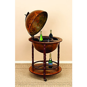 Deco 79 Wood Globe Rolling 14 Bottle Standing Wine Rack with Hidden Compartment, 22" x 22" x 37", Brown