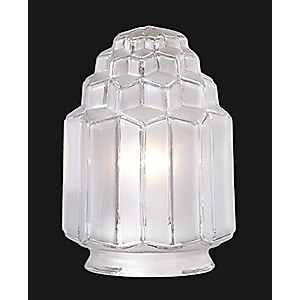 B&P Lamp® 3 1/4 Inch Fitter Art Deco Style Glass Lamp Shade with Skyscraper Frosted Design for Table Lamps