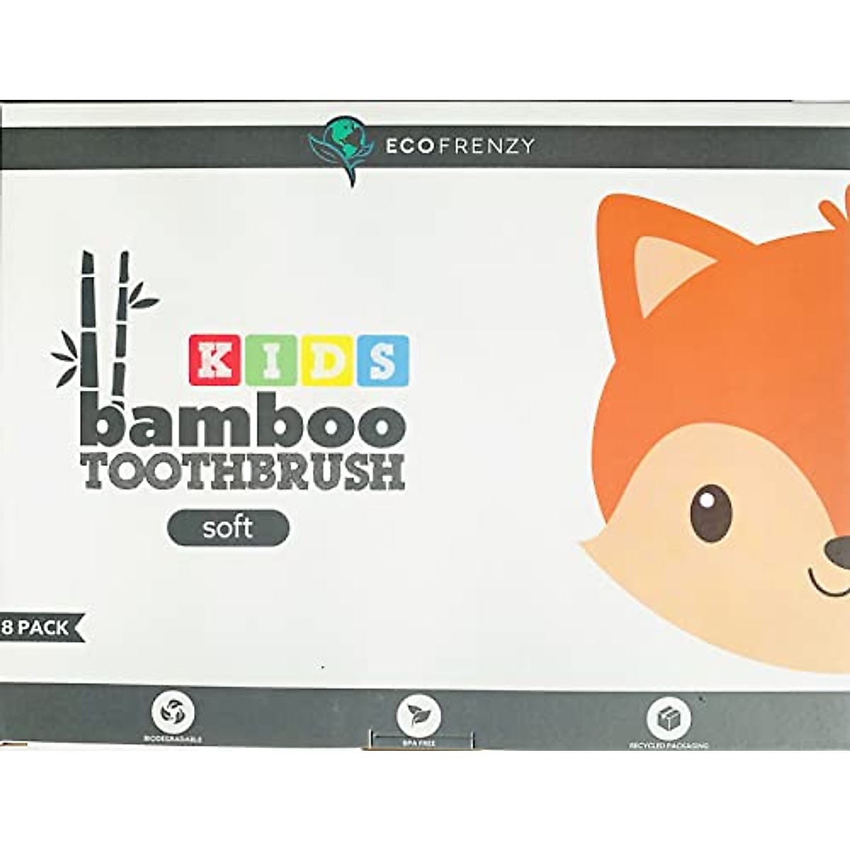 EcoFrenzy - Kids Bamboo Toothbrush - Child Size Soft BPA Free Color Safe Bristles (8 Pack)