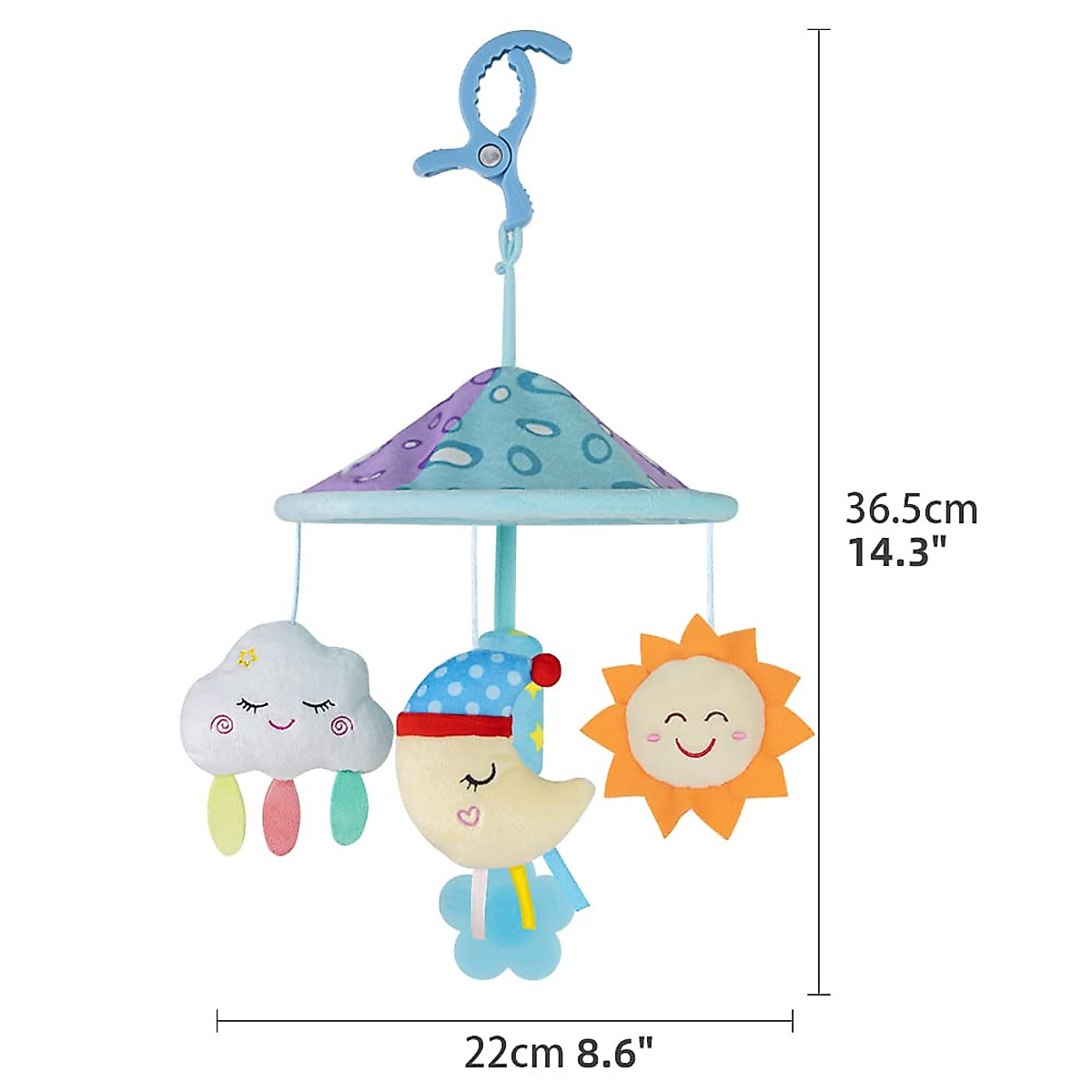 Baby pram Mobile Toys, Car roof Handle Toys with Soft Rattle for 0 Months+ (Sky)