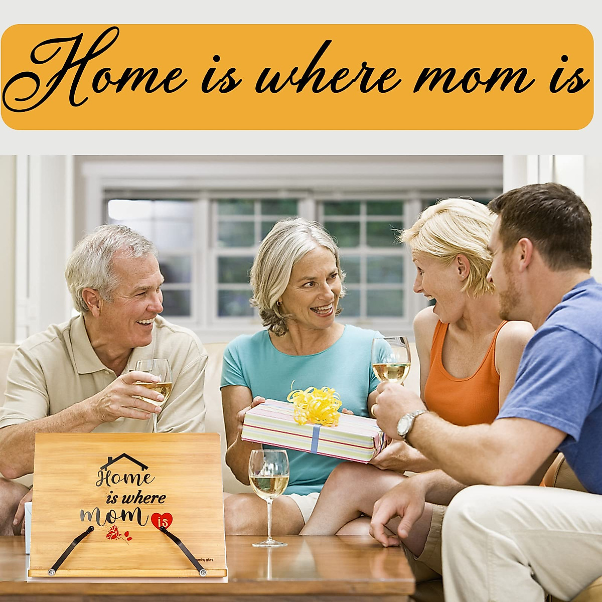 Kitchen Mom Cookbook Holder,Ycoolle Bamboo Cookbook Stand Mom Recipe Book Holder Personalized Mother's Day Gift or Mom Birthday Gift for Cooking Recipe, Magazine, Laptop(6 Adjustable Height)