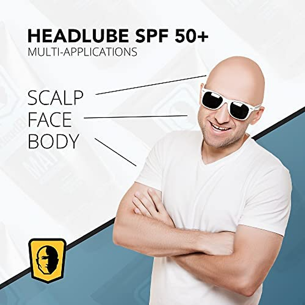 HeadBlade HeadLube SPF 50 Men's Lotion and Sunscreen - No Greasiness, Sweat Resistant, Formulated for Face, Body & Scalps - Water Resistant for 80 Minutes, 5 fl oz