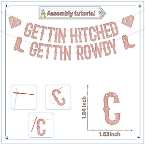 KEWUFD Gettin Hitched Gettin Rowdy Banner, Engagement/Bachelorette/Bridal Shower Party Decorations For Wedding Party Decoration Supplies Rose Gold Glitter