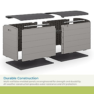 Suncast 120-Gal. All-Weather Patio Deck Box with Pad-Lockable Split Top Lid, Extra-Large Outdoor Storage Unit for Patio Furniture and Grill Tools
