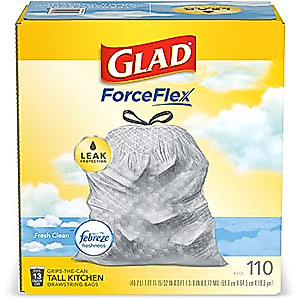 Glad Tall Kitchen Drawstring Trash Bags - Odorshield 13 Gallon White Trash Bag, Febreze Fresh Clean, White, Not Applicable, Febreze - Fresh Clean, 110 Count