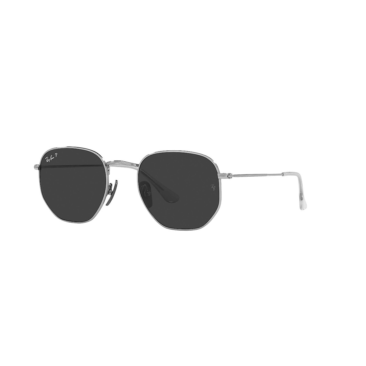 Ray-Ban RB8148 Hexagonal Titanium Sunglasses, Silver/Polarized Black, 54 mm