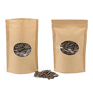 Katkitchen 100PCs Zip Lock Stand Up Kraft Paper Food Storage Bags Pouch with Round Window & Tear Notch, 5.1"x7.4" Food Saver Paper Party Gift Favor Wrap for Candy, Coffee Beans Nuts