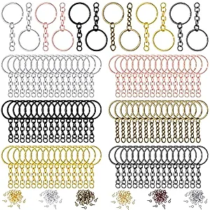 360 Pieces Keychain Rings for Crafts Including 90 Pieces Keychain Rings with 90 Pieces Open Jump Rings Connectors 180 Pieces Small Screw Eye Pins Hooks for DIY Keychain Supplies(Mixed Color,25 mm)