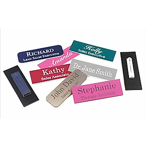 CUSTOMIZED4U 1inX3in Employee Personalized Name Tag Badge Pin or Magnet Attachment Customized Identification Engraved