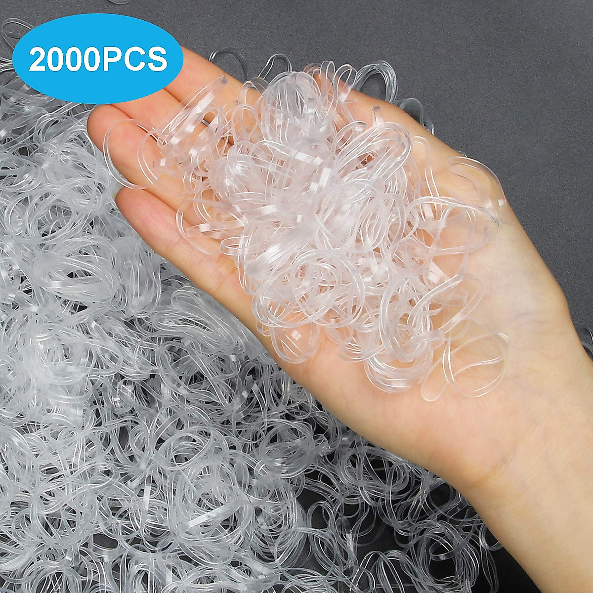 AHIER 2000PCS Clear Elastic Hair Bands, 2mm in Width and 30mm in Length Hair Ties, Disposable Hair Holders, Ideal for Long or Short Hair, Daily Hairdos, Unisex, All Ages, 2E+3 Count