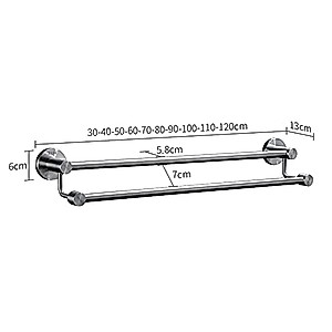 YDYFC Double Towel Bar Rail, 30CM-120CM, SUS 304 Stainless Steel Round Base Towel Holder, Brushed Silver Finish, Wall Mounted Towel Rack for Bathroom Hardware and Kitchen (Size : 23.6inch(60cm))