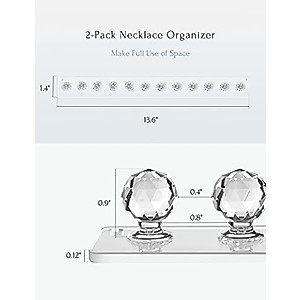 Heesch Necklace Holder, Acrylic Necklace Hanger, Wall Mont Necklace Organizer, Jewelry Hooks for Necklaces, Bracelets, Chains (2-pack Clear)