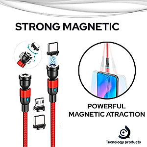 Magnetic Charging Cable - 360 Degree Rotating Charger - Removable Connectors - Nylon Braided Cord - Fast Charging for Multiple Devices - Unbreakable 8ft Nylon Cord