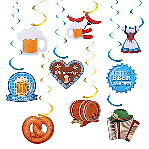 Oktoberfest Party Decorations 53Pcs Blue White Yellow Balloons, Bavarian Flag Pennant Banner, Prost Oktoberfest Banner, Hanging Swirl Streamer, German Oktoberfest Beer Festival Birthday Supplies