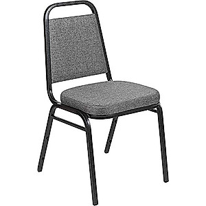 Flash Furniture HERCULES Series Trapezoidal Back Stacking Banquet Chair with 2.5" Thick Seat in Gray Fabric - Silver Vein Frame