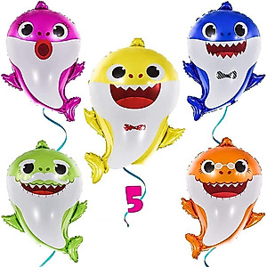 FUNTON 10pcs Baby Shark helium Balloons with 10 meter ribbon, 26 inches Baby Shark Balloons, Baby Shark Party Supplies, Baby Shark Birthday Decorations
