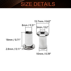 MroMax M8x18mm Nickel Plated Iron Insert Nut Rivet Hex Socket Head Nuts Screw Post Mounting for Furniture Installation Nickel Tone 30Pcs