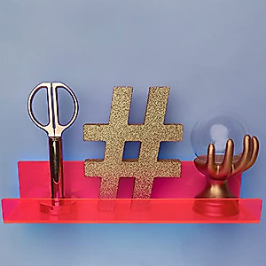 X-FLOAT Neon Pink Acrylic Floating Shelves (Wall Mounted) for Bedroom, Bathroom, Living Room or Kitchen (Set of 2)