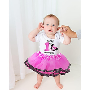 First Birthday Girl Outfit - Mouse Tutu Set (Pink and Black Tutu, 12M Short Sleeves)