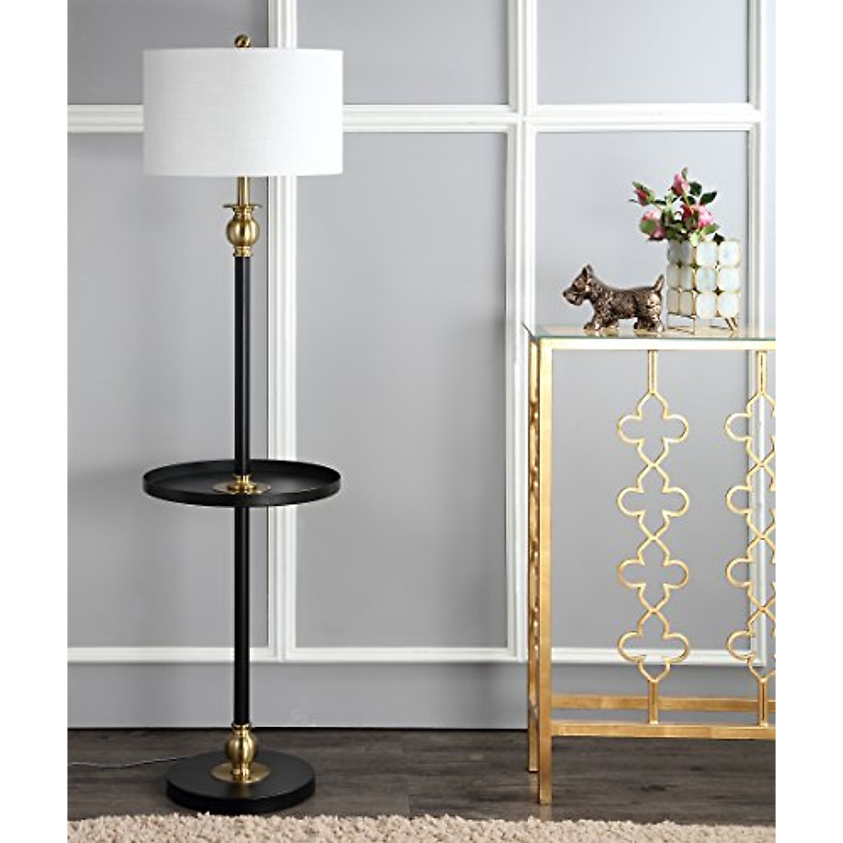 JONATHAN Y JYL3002A Evans 61" Metal LED End Table Floor Lamp, Modern, Contemporary, Traditional, Glam, Elegant, Office, Living Room, Family Room, Dining Room, Bedroom, Hallway, Foyer, Black/Brass