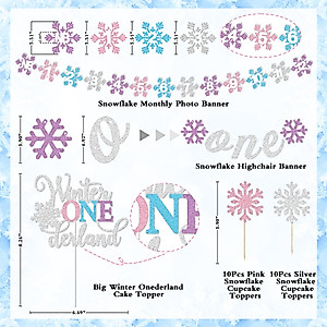 Winter Onederland 1st Birthday Decorations Girl, Winter Onederland Banner, Snowflake Photo Banner Highchair Banner Snowflake Balloon Arch Garland for Winter First Birthday Baby Shower Party Supplies