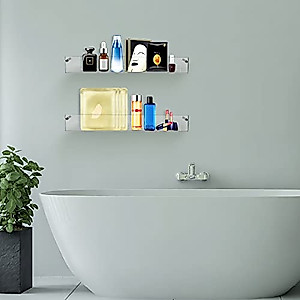 KDCMXS High Front Lip 24 Inch Acrylic Bookshelf,Nursery Book Shelves,Acrylic Shelves for Wall,Invisible Bookshelf,Acrylic Bathroom Shelves,50% Thicker Clear Acrylic Shelf for Kids Room Set of 2.