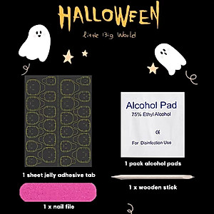 24 Pcs Halloween Press on Nails Medium Coffin Fake Nails with Nail Glue Scary False Nails with Spider Blood Mouth Eyeball Design Acrylic Nails Halloween Glue on Nails for Women Girls Halloween Nails