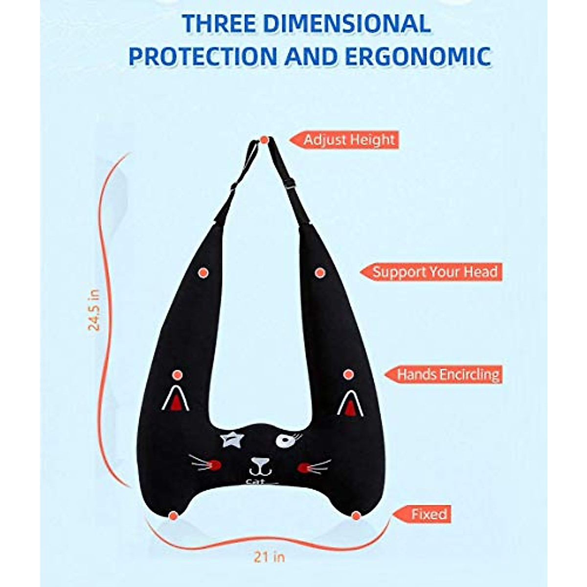 Kids Car Pillow with Head and Neck Support | Adjustable with Seatbelt | Soft and Snug Car Headrest Pillow | Best for Children When Traveling - Black Suede