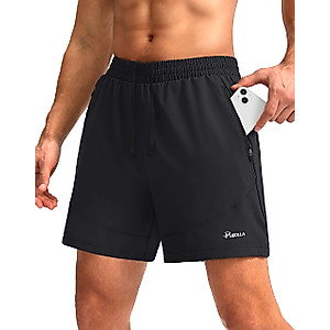 Pudolla Men's Running Shorts 5" Lightweight Gym Shorts for Men Workout Athletic Casual with Zipper Pockets(Black Small)