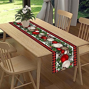 Linen Red and Black Buffalo Check Plaid Christmas Table Runner 72 Inches Long Seasonal Winter Christmas Xmas Holiday Farmhouse Style Table Decoration