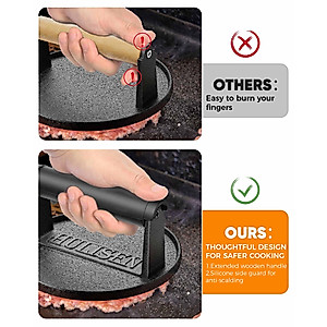 HULISEN Pre-Seasoned Cast Iron Burger Press, Heavy Duty 6” Burger Smasher for Griddle with Heat Resistant Handle, Grill Press for Hamburger, Bacon, Meat, Steak, Patty, Barbecue Grilling Tool, 2.3lb