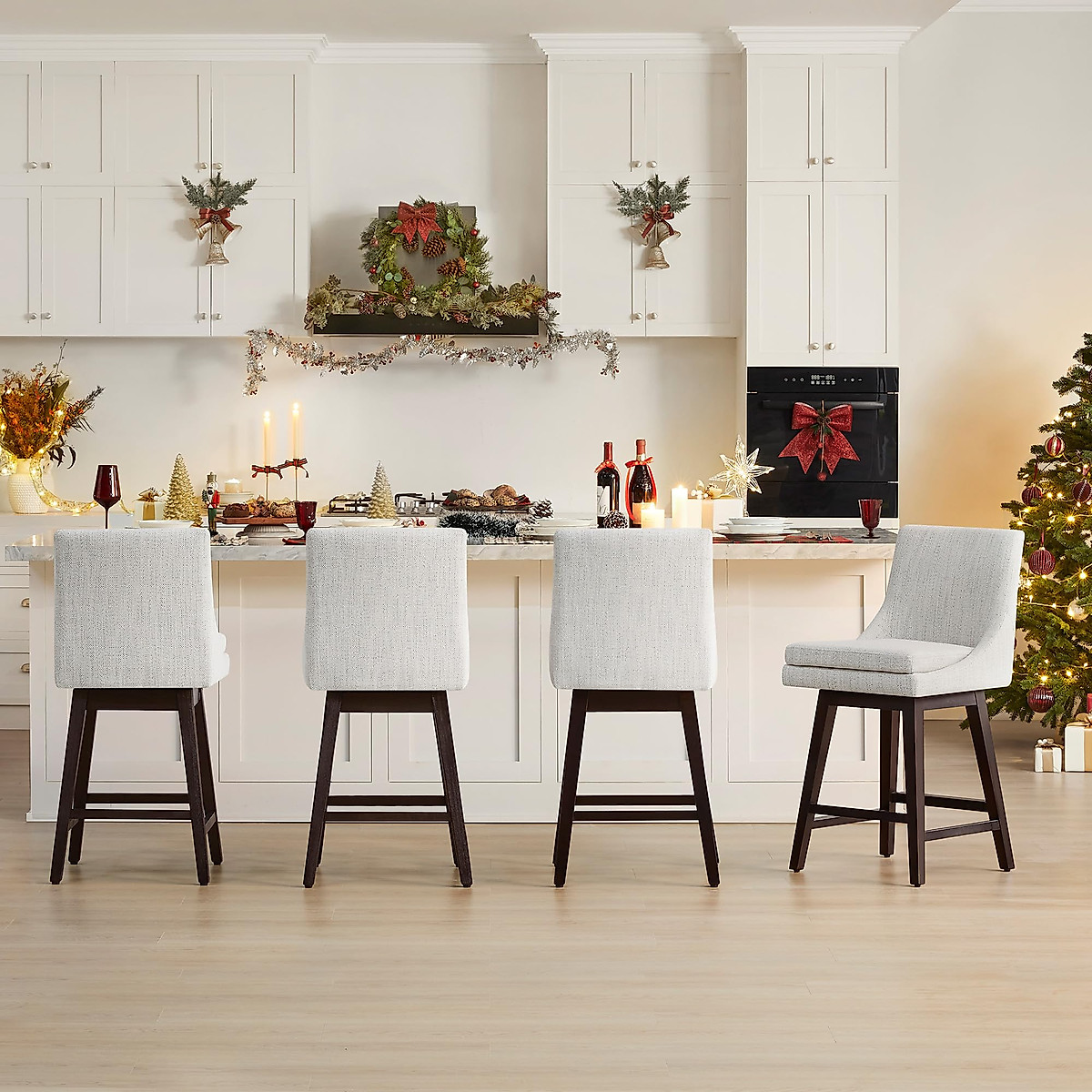 CHITA Counter Height Swivel Barstool, FSC Certified Upholstered Bar Stool, 26.8" H Seat Height, Fabric in Ivory