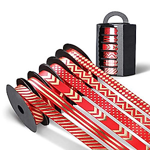 South Ocean Gold Glitter Red Fabric Ribbons 6 Rolls 13.2 Yards 1/2''- Decorative for Christmas Gift Package Wrapping,Birthday Party Wedding Decoration Bows Making DIY Crafts