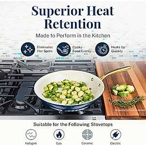 GOTHAM STEEL 10 Inch Non Stick Frying Pans Nonstick Frying Pan, Nonstick Pan, Cooking Pan, Nonstick Skillet, Non Stick Pan, 100% PFOA Free Ceramic Pan for Cooking, Dishwasher Safe, Navy Cream