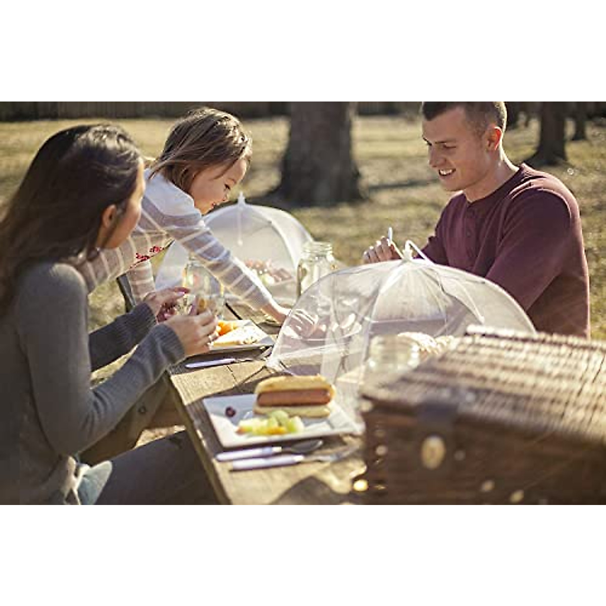 Mesh Outdoor Food Cover Tents (6 pack): Collapsible Umbrella Tents for Picnics, BBQ, Camping & Outdoor Cooking; Pop Up Screen Net & Plate Protector; Shields Food Plates & Glasses From Flies, Bugs