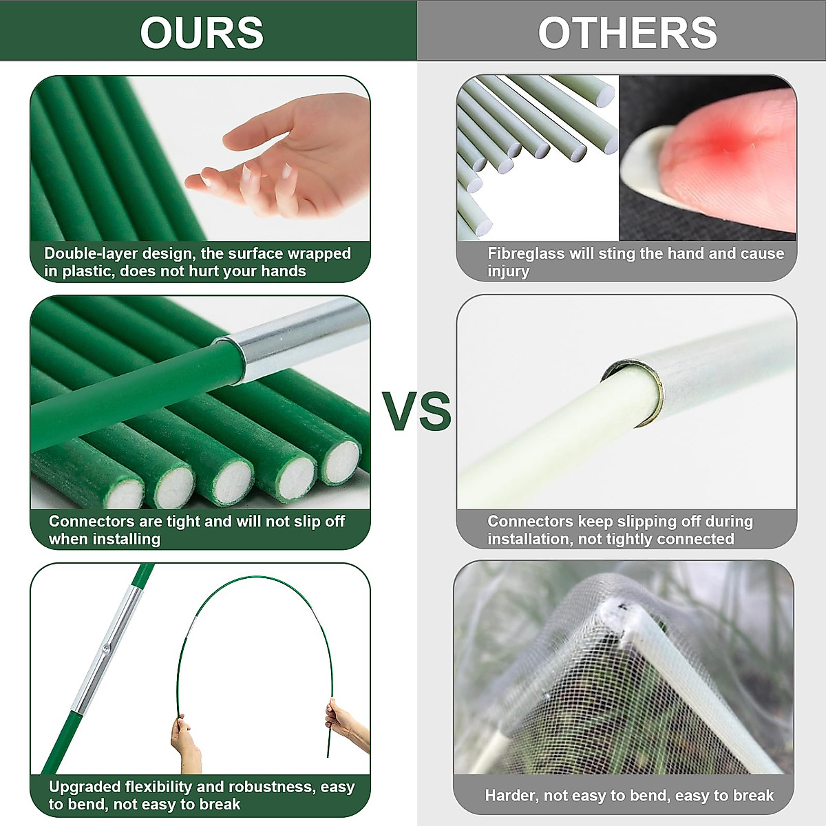 Aierden 72Pcs Garden Hoops for Raised Beds,12 Sets of 8FT Long Greenhouse Hoops Grow Tunnel, Fiberglass Support Hoops Frame for Netting, Plant Support Garden Stakes for Row Cover