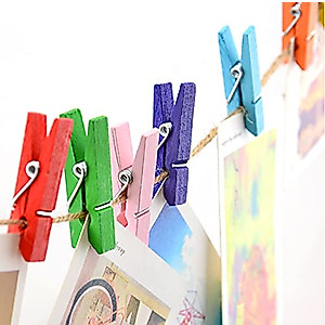 Penta Angel 120PCS Mini Bright Colored Spring Natural Wooden Clothespins Photo Paper Peg Pin Craft Clips with Twine