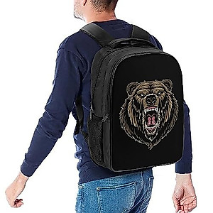 Ferocious Grizzly Bear 16 Inch Backpack Laptop Bag Casual Daypack for Traveling Camping Shopping