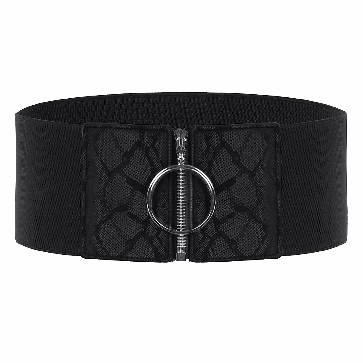 GRACE KARIN Womens Wide Elastic Waist Belt Rivet Corset Belt with Zip up Pu Leather Steampunk Waist Band(Dark Grain # Black,M)