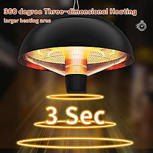 Patio Hanging Heater, Ceiling Mounted Heater, 1500W Outdoor/Indoor Waterproof Electric infrared Hanging Heater with 2 Modes Power (600W/1500W)