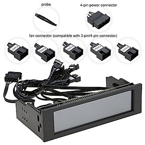 Wscoficey Fan Controller Temperature Monitor Automatic Speed Control LCD Front Panel STW 5.25" 5 Channel Touchscreen for Computer Cooling Fans