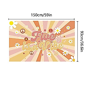 Groovy 5th Birthday Backdrop Banner Five is A Vibe Birthday Backdrop Retro Hippie Boho Girl Birthday Party Decorations Party Supplies Daisy Flower Birthday Photography Background Photo Prop Wall Decor